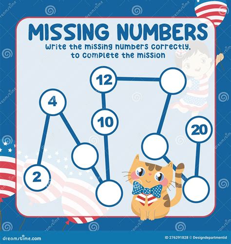 Missing Numbers Worksheet Educational Printable Math Worksheet Stock Vector Illustration Of