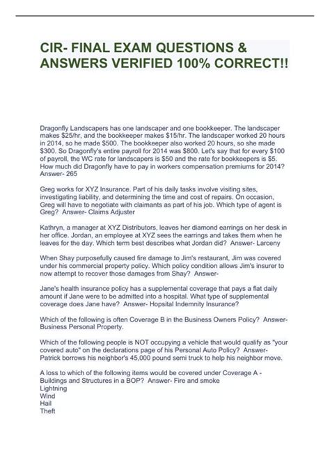 Cir Final Exam Questions And Answers Verified 100 Correct Cir Stuvia Us