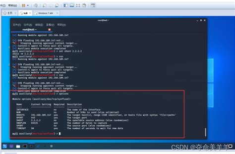 kali linux进行syn flood攻击 使用kali自带的hping3工具实现syn泛洪攻击 可参考链接[1] 要求攻击时使用随机伪