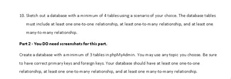 Solved 10 Sketch Out A Database With A Minimum Of 4 Tables