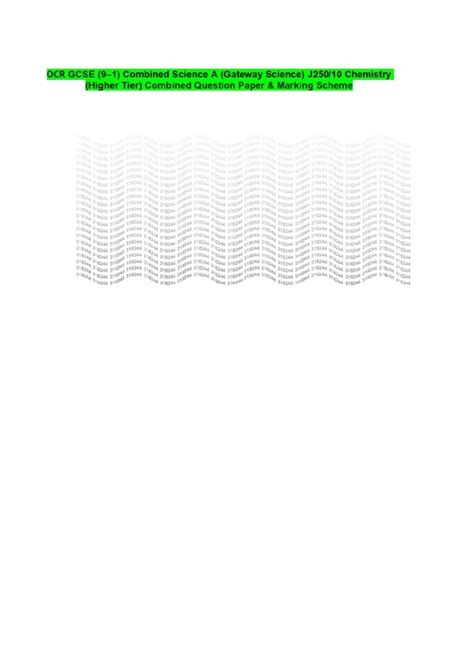 Ocr Gcse 9 1 Combined Science A Gateway Science J250 10 Chemistry Higher Tier Combined