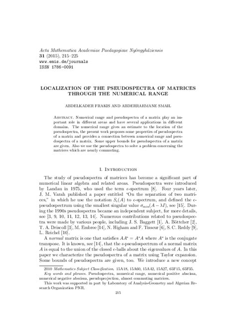 Pdf Localization Of The Pseudospectra Of Matrices Through The Numerical Range