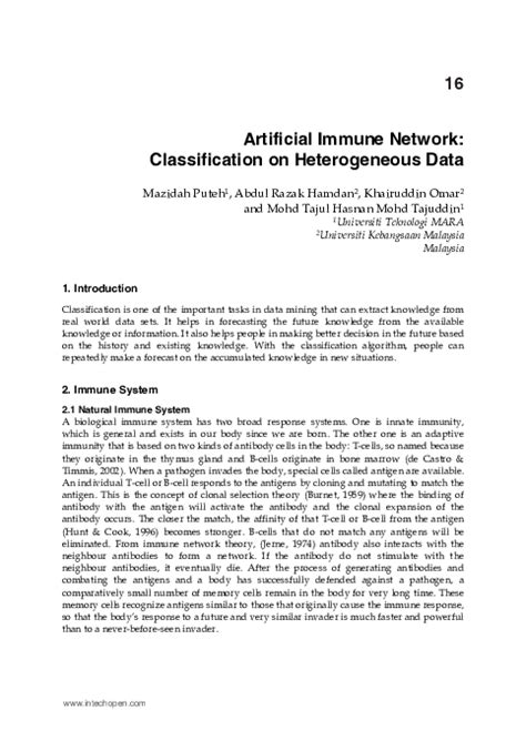 Pdf Artificial Immune Network Classification On Heterogeneous Data