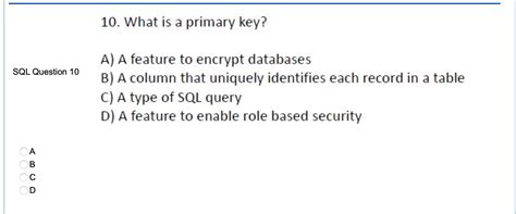 Solved 10 What Is A Primary Key A A Feature To Encrypt