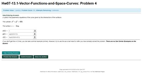 Solved Hw Vector Functions And Space Curves Problem Chegg