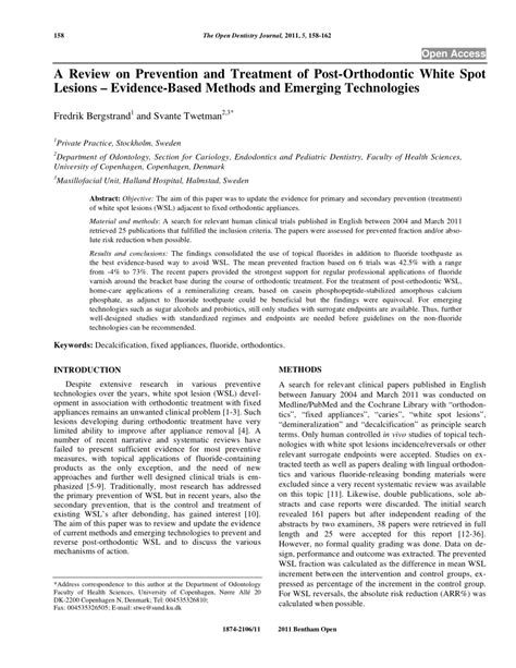 Pdf A Review On Prevention And Treatment Of Post Orthodontic White Spot Lesions Evidence