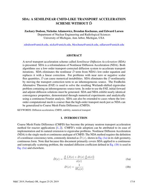 Pdf Sda A Semilinear Cmfd Like Transport Acceleration Scheme Without D Hat