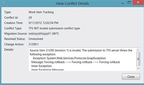 Tfs Integration Tools Issue Tfs Wit Invalid Submission Conflict Type