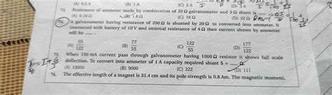 When 100 Ma Current Pass Through Galvanometer Having 1000Ω Resistor It Sh