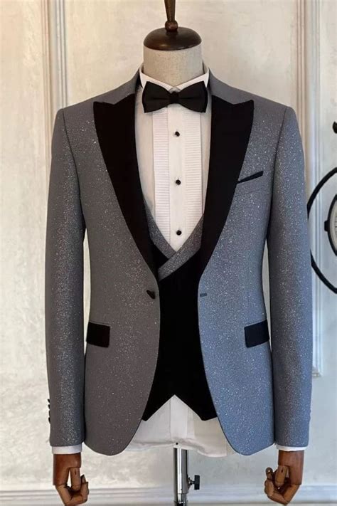 Sparkly Fashion Gray Men Suit Party Tuxedo Suit Grooms Tuxedo Suit