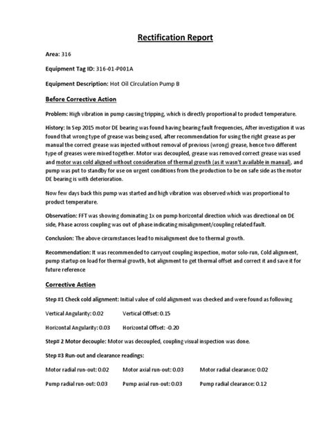 Rectification Report Before Corrective Action Pdf Pump Petroleum