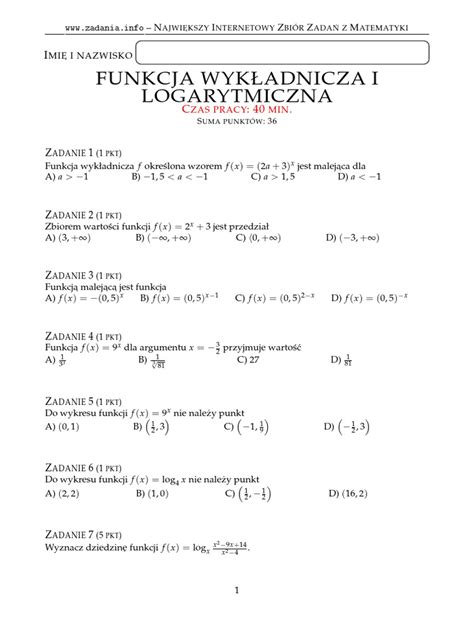 Funkcja Wykładnicza I Logarytmiczna F F X A A A A A Pdf