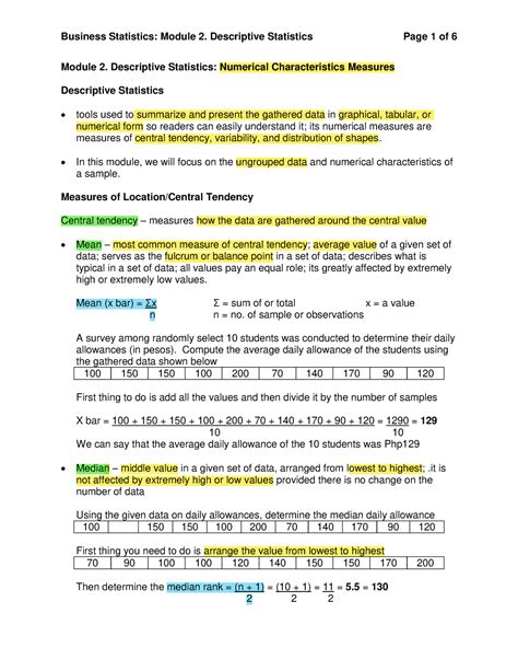 Statistics Module 2 Module 2 Descriptive Statistics Numerical