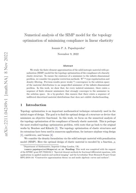 Pdf Numerical Analysis Of The Simp Model For The Topology