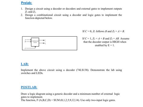 Solved Prelab:Design a circuit using a decoder or decoders | Chegg.com