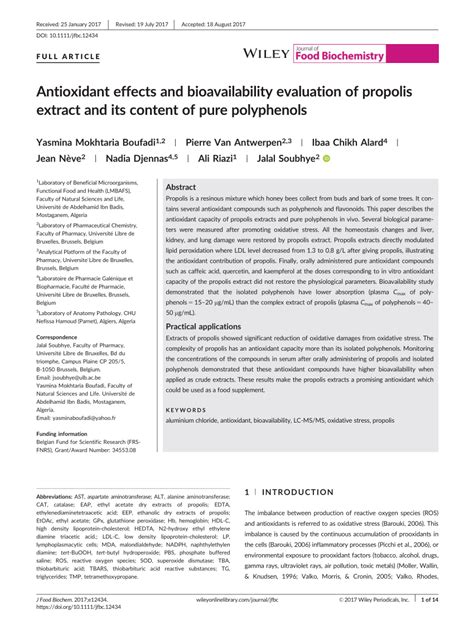 Pdf Antioxidant Effects And Bioavailability Evaluation Of Propolis