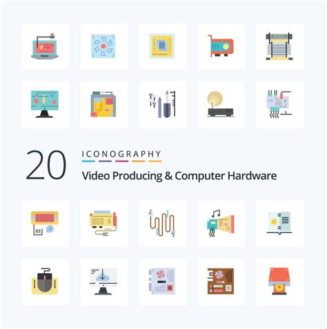 20 Video Producing And Computer Hardware Flat Color Icon Pack Like Music Device Source Blaster