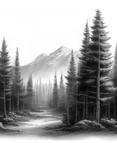 Pencil Drawing Of Pine Trees