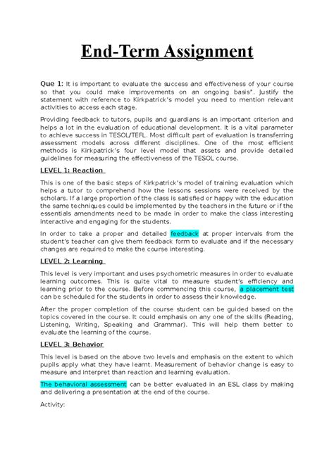 End Term Assignment End Term Assignment Que 1 It Is Important To