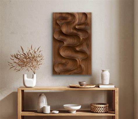 Hand Carved Walnut Wave Wall Art Modern Wood Sculpture Etsy