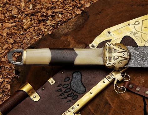 Hand Made Viking Damascus Seax With Brass Fitted Scabbard Damascus Viking Sword Damascus