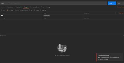 can t select file at form data make sure that postman can read files