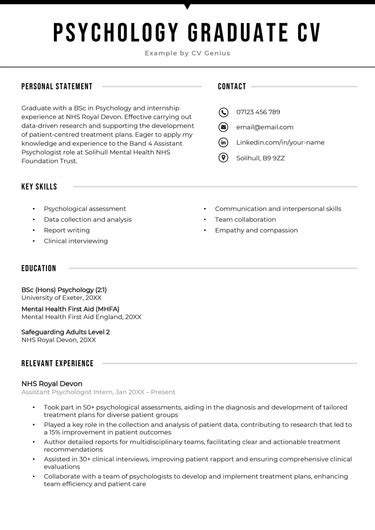 Psychology Graduate Cv Example Free To Download