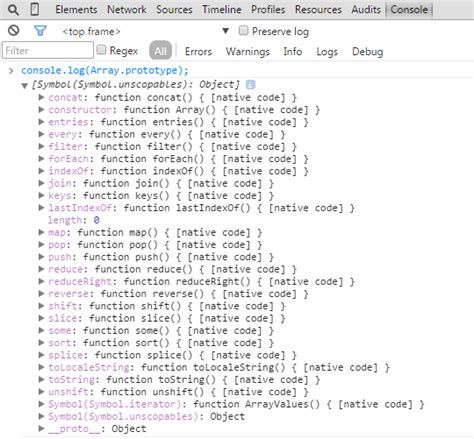 Javascript How To List The Prototypical Properties Of An Array In