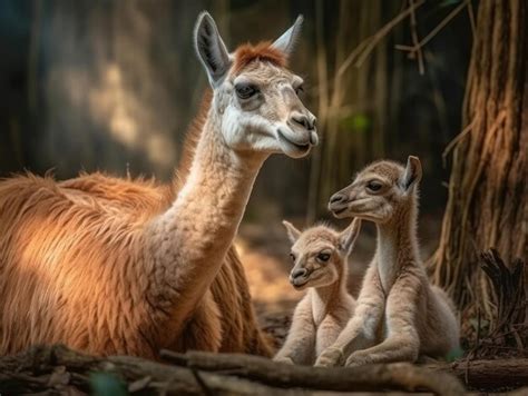 Premium AI Image Adult Llama With Babies Generative AI