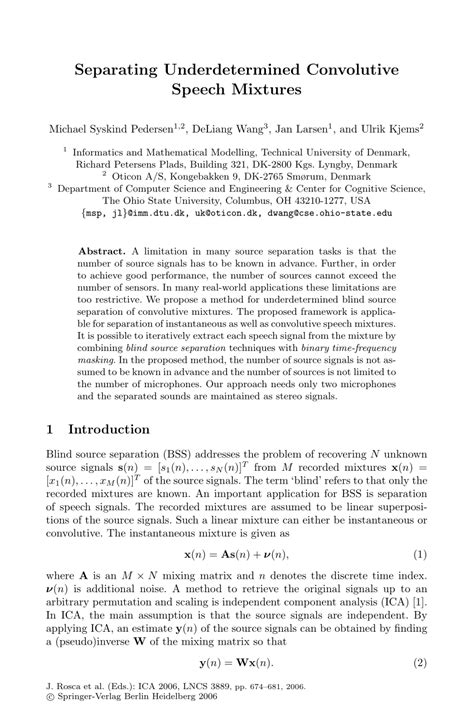 Pdf Separating Underdetermined Convolutive Speech Mixtures