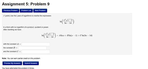 solved assignment 5 problem 9 previous problem problem list