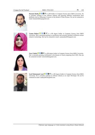 Pakistan Sign Language To Urdu Translator Using Kinect PDF