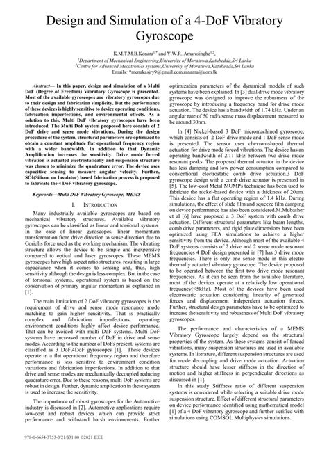 Pdf Design And Simulation Of A 4 Dof Vibratory Gyroscope