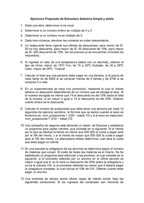 Ejercicios De Clase Ejercicios De Programación Informática Docsity