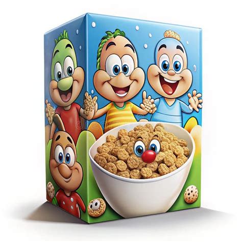 Classic Cereal Box With Hand Drawn Cartoon Mascots Stock Illustration