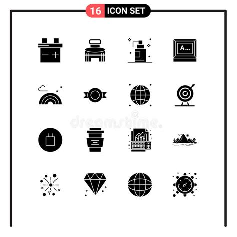 Stock Vector Icon Pack Of 16 Line Signs And Symbols For Wave Rainbow