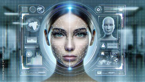 Digital Representation Of A Female Face Surrounded By Biometric Lines