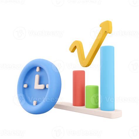 3d Rendering Clock And Color Graphs Pointing Up Icon 3d Render Chart