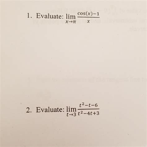 solved cos x 1 1 evaluate lim t2 t 6 2 evaluate lim