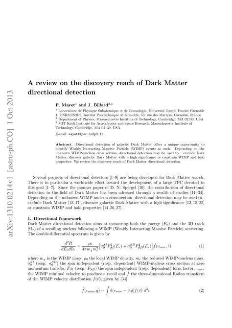Pdf A Review On The Discovery Reach Of Dark Matter Directional Detection