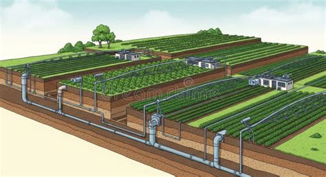Cross Section View Of An Intricate Farm Irrigation System And Terraced