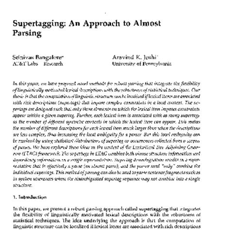 Supertagging An Approach To Almost Parsing Acl Anthology
