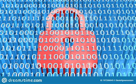 Security Business Concept Red Closed Padlock Embedded In A Binary Code Surface In Bright Blue