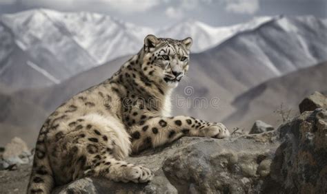 A Beautiful Photograph Of A Snow Leopard Stock Illustration