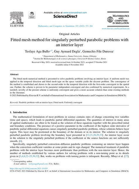 Pdf Fitted Mesh Method For Singularly Perturbed Parabolic Problems With An Interior Layer