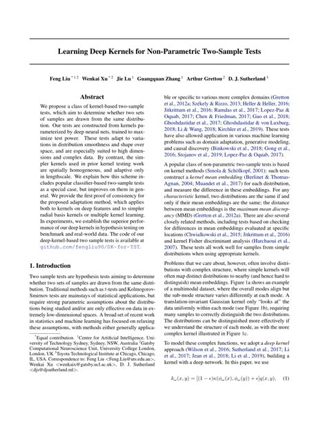 Pdf Learning Deep Kernels For Non Parametric Two Sample Tests