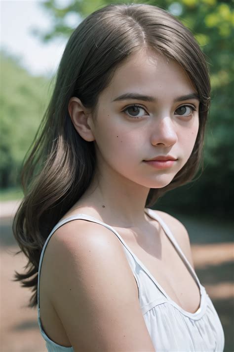 Arafed Young Girl With Long Brown Hair And A White Top Seaart Ai