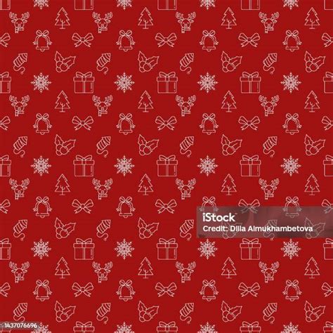섬유 옷 엽서 배경 화면에 대 한 빨간색 배경에 다양 한 크리스마스 요소의 벡터 완벽 한 패턴입니다 크리스마스와 새해 개념 12월에 대한 스톡 벡터 아트 및 기타 이미지