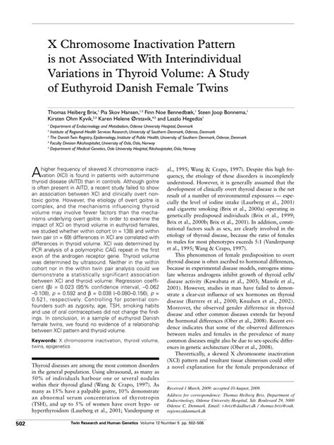 Pdf X Chromosome Inactivation Pattern Is Not Associated With