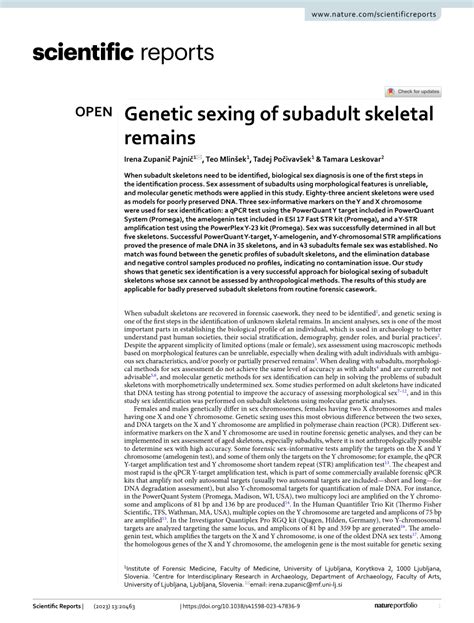 PDF Genetic Sexing Of Subadult Skeletal Remains